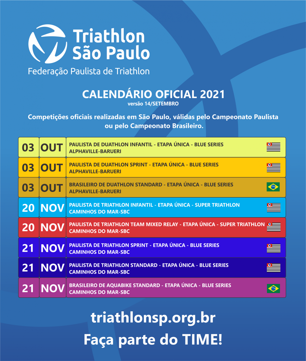 Calendário Oficial 2021 - Triathlon São Paulo